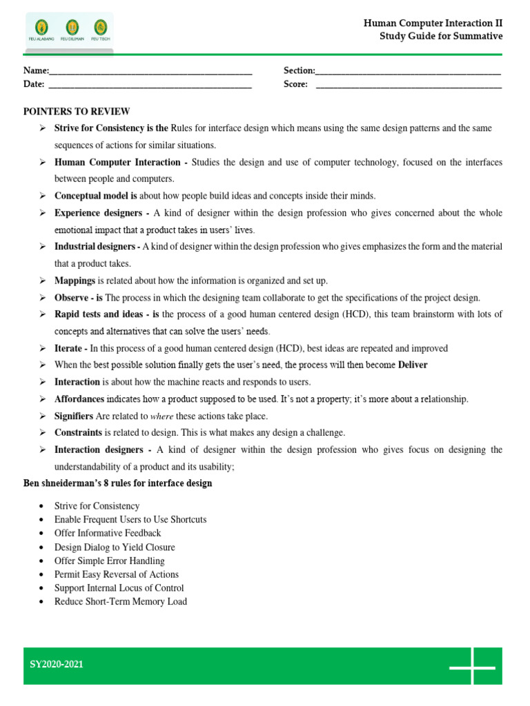 M1 - Study Guide | PDF | Human–Computer Interaction | Cognitive Science