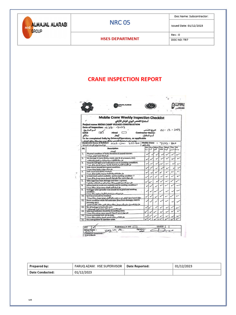 Crane Inspection Summary Report | PDF | Crane (Machine) | Business Process