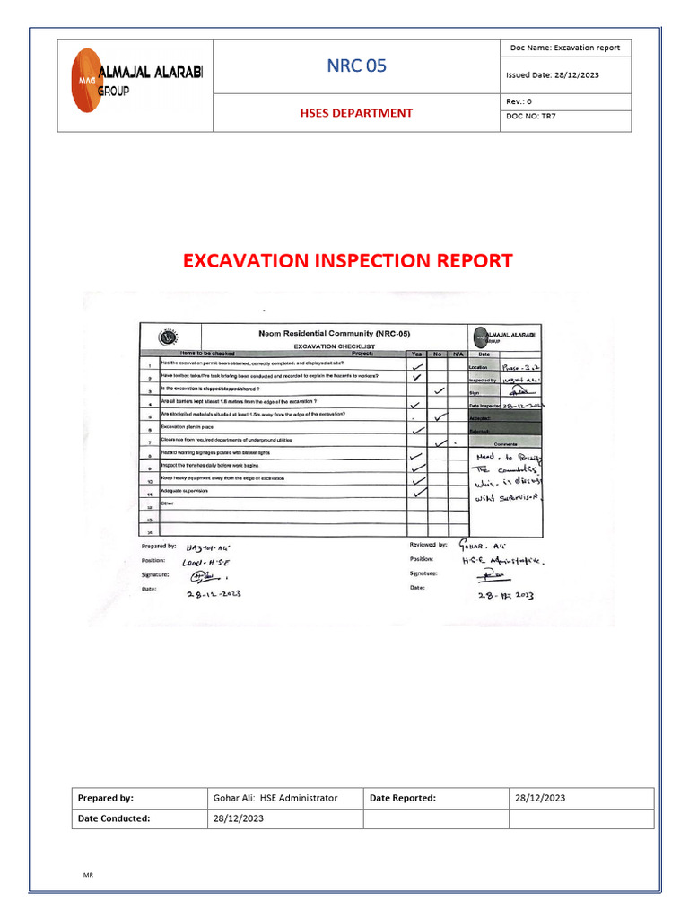 4-EXCAVATION INSPECTION REPORT(28-12-2023) | PDF