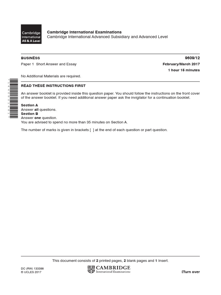 Cambridge International Advanced Subsidiary and Advanced Level | PDF | Business