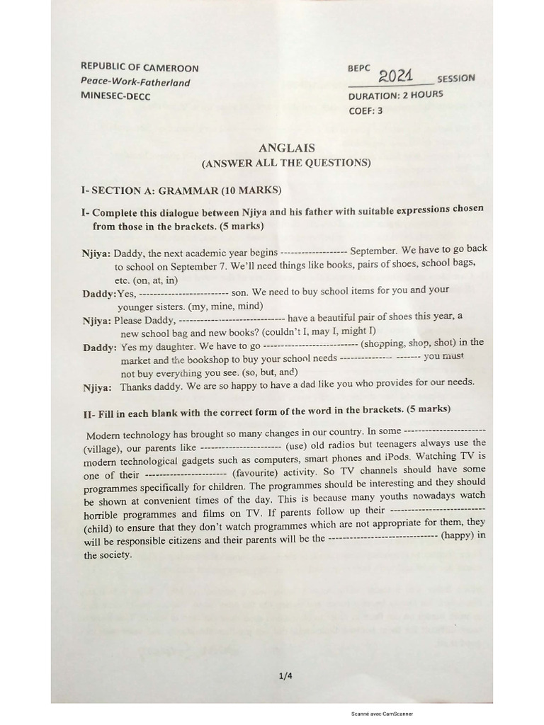 Anglais BEPC 2021 | PDF