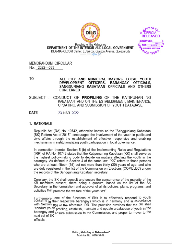 Youth Profiling Guidelines for SK Officials | PDF | Government | Justice