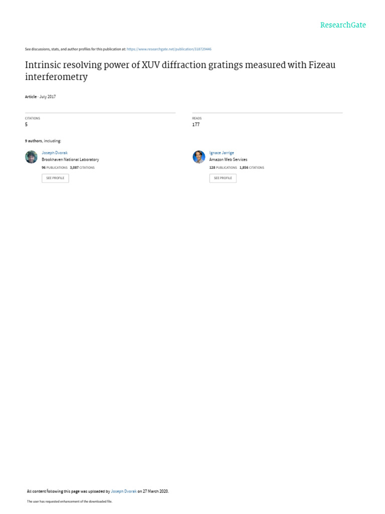 Intrinsic Resolving Power of XUV Diffraction Grati | PDF | Interferometry | Angular Resolution