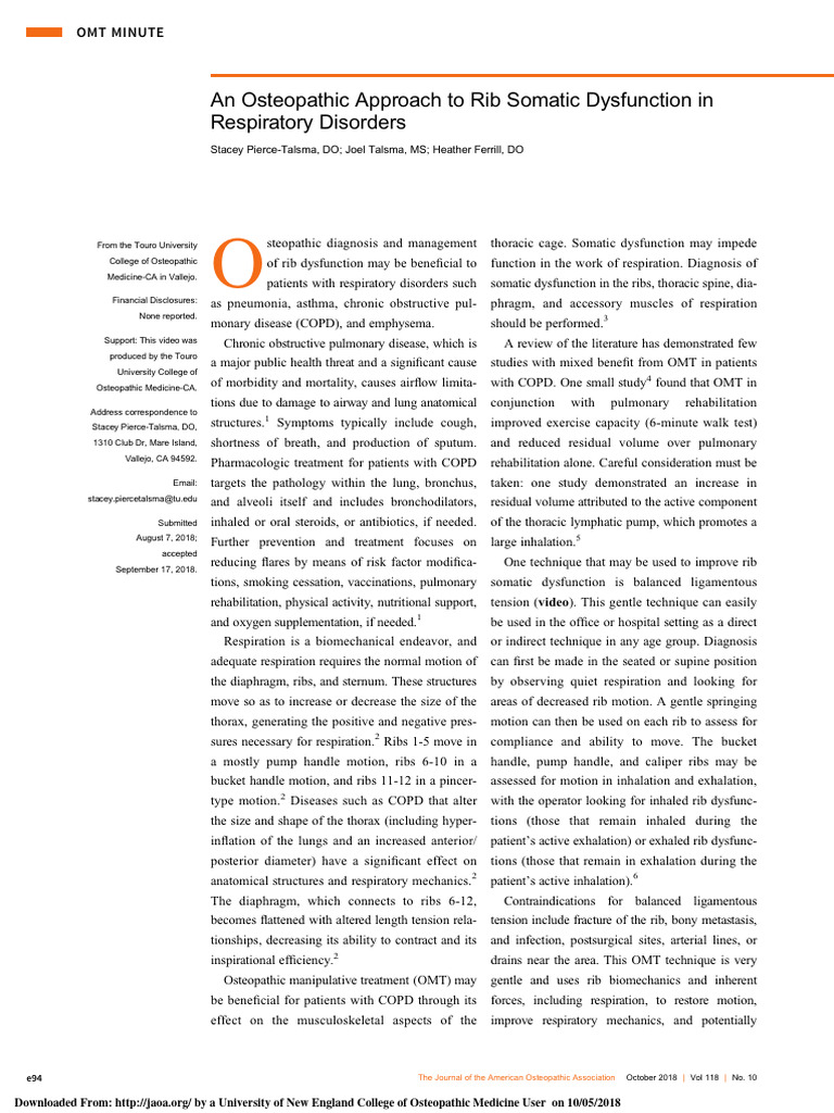 An Osteopathic Approach To Rib Somatic Dysfunction in Respiratory ...