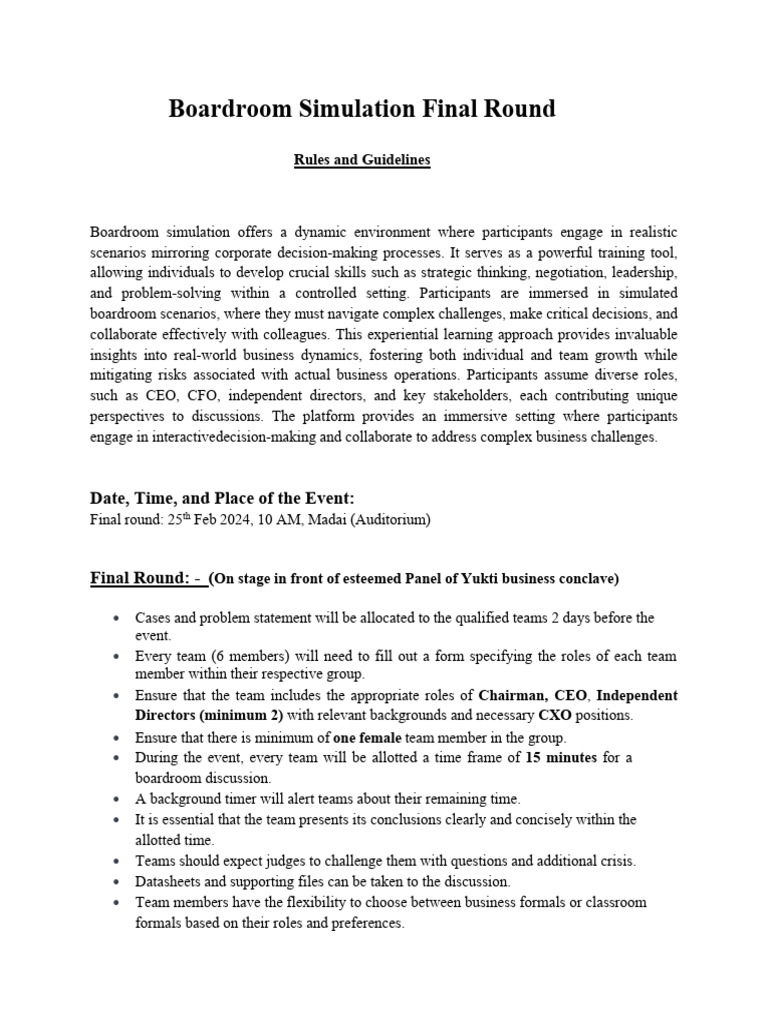 Rules & Guidelines - Boardroom Simulation Final | PDF | Simulation ...