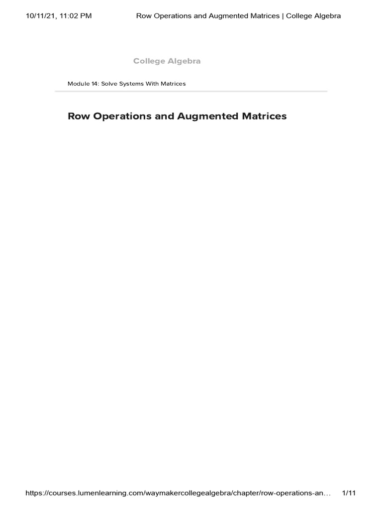 Row Operations and Augmented Matrices _ College Algebra | PDF | Matrix ...