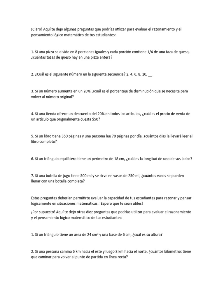 Preguntas de Razonamiento y Logico Matematicas | PDF | Cocina, comidas ...
