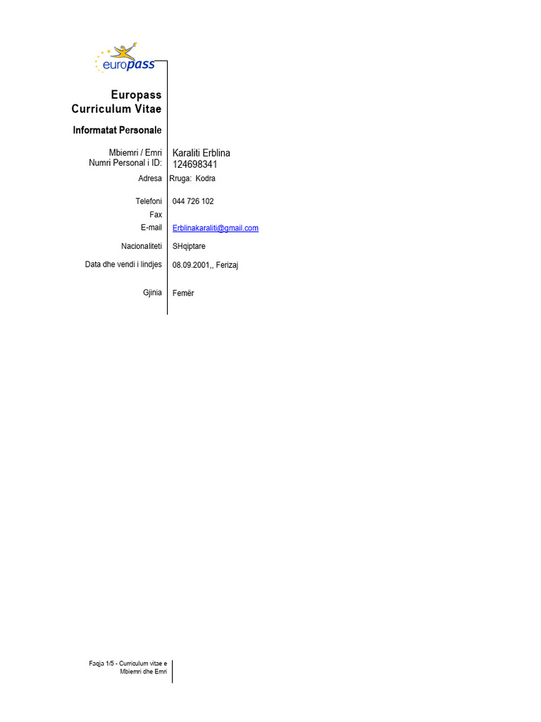 CV Europas-Shqip 3 | PDF
