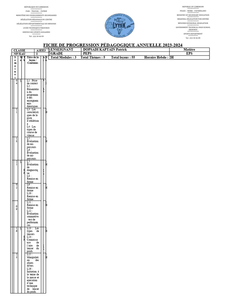 Fiche de Progression I Ii Iii Lytek Bon | PDF