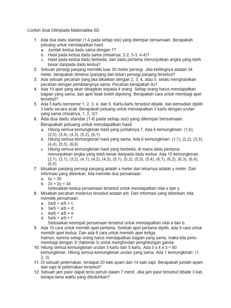 Contoh Soal Olimpiade Matematika SD | PDF