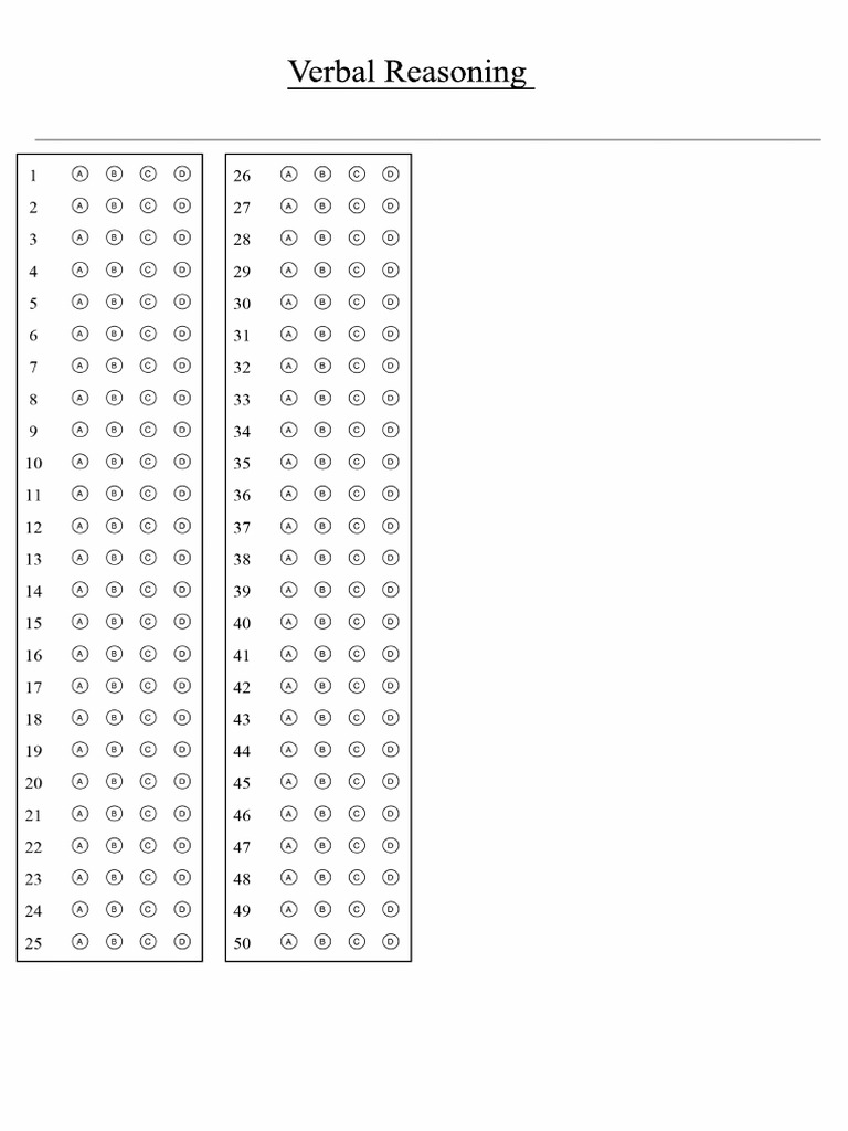 Verbal Reasoning Answer-Sheet | PDF