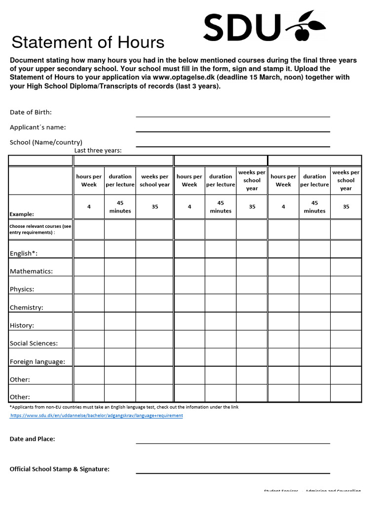 Statement of Hours 2024 | PDF