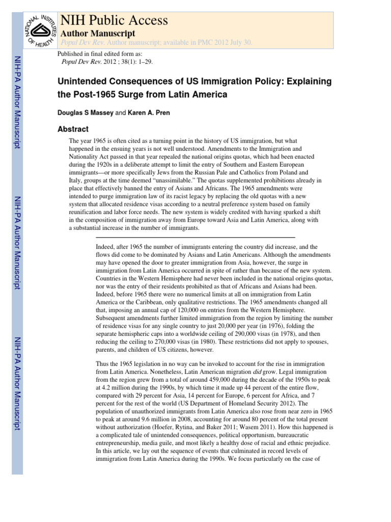 Unintended Consequences of US Immigration Policy Explaining the Post ...