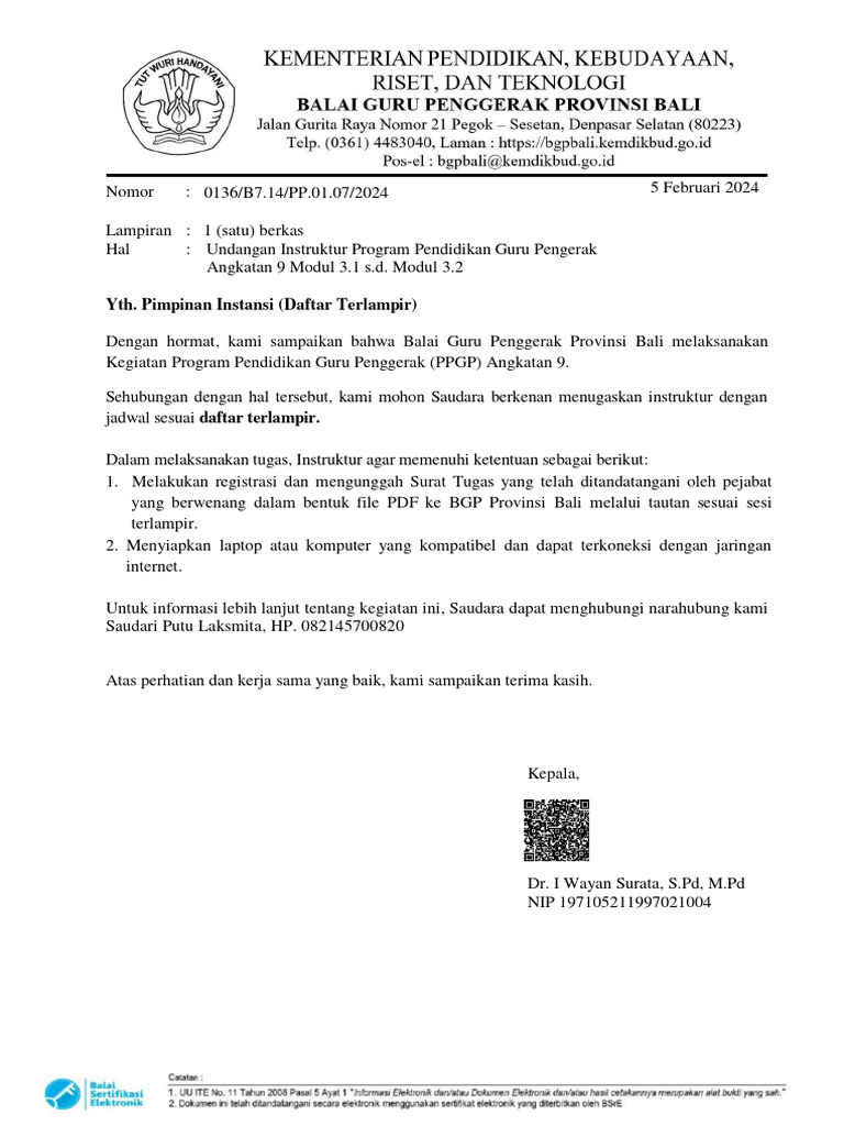 Undangan - Instruktur - 3.1-3.2 - A9 - Bali Rev | PDF