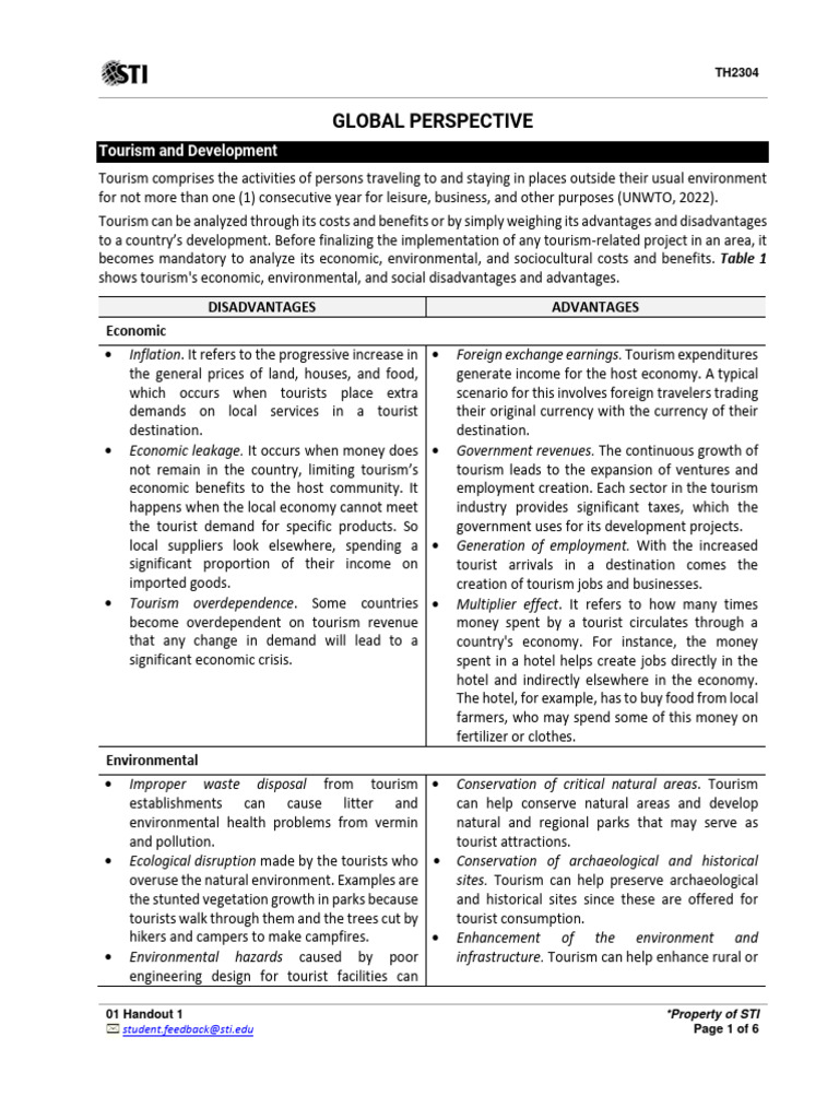 01 Handout 1 | PDF | Tourism | Sustainability