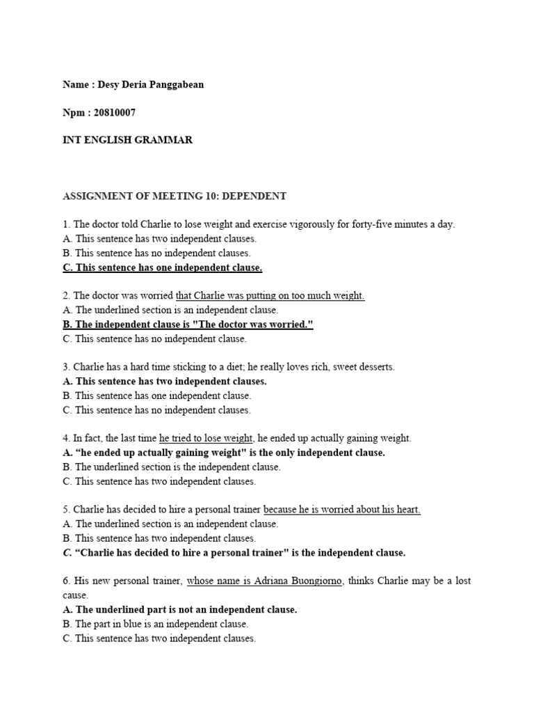 Assignment 10 Dependent Clause | PDF | Language Arts & Discipline