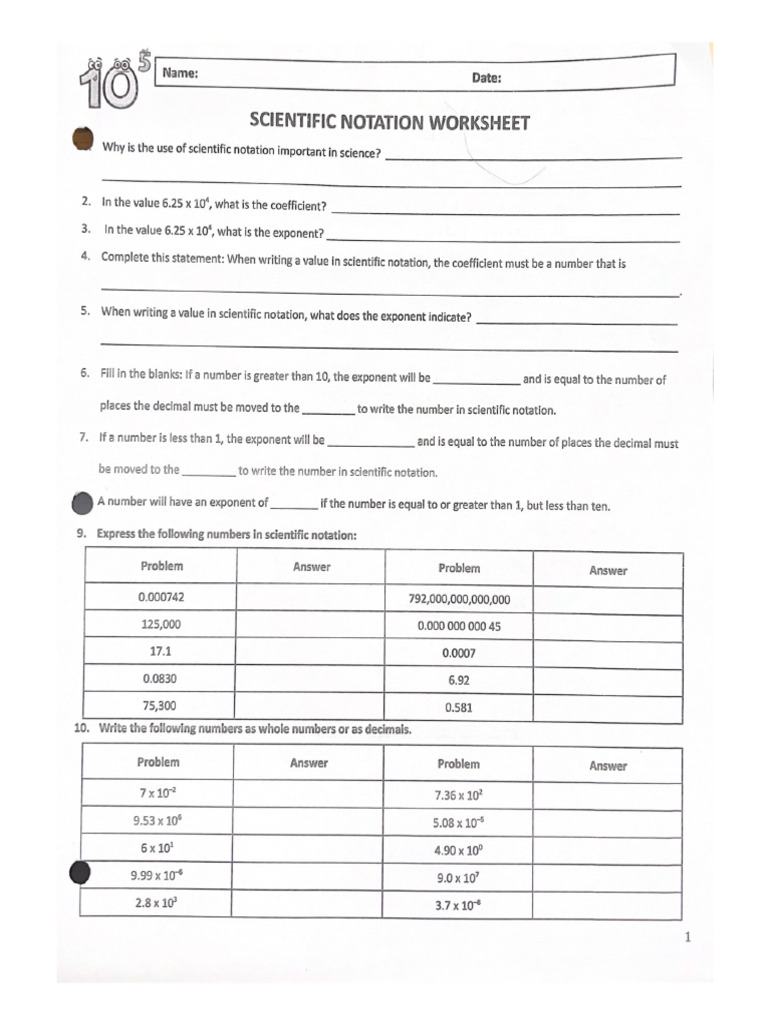 Scientific Notation Worksheet | PDF