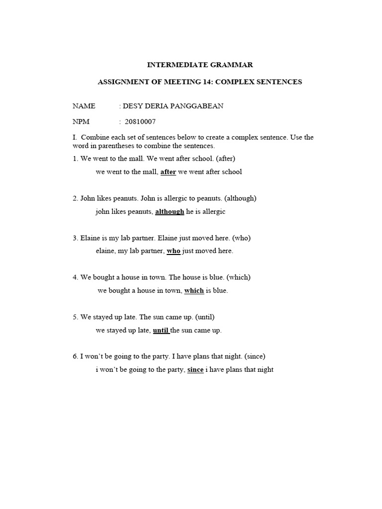Assignment 14 Complex Sentences | PDF | Language Arts & Discipline