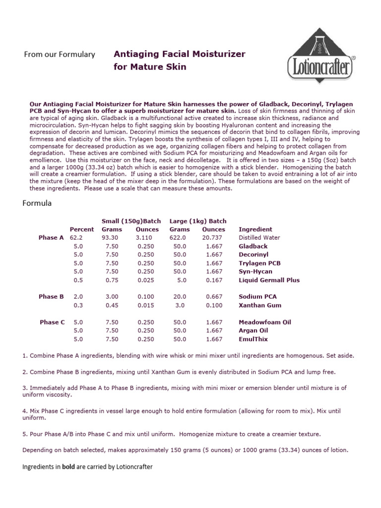 Antiaging Facial Moisturizer Mature | PDF | Skin | Mixture