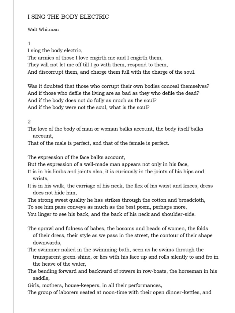 Whitman.I Sing The Body Electric | PDF | Anatomical Terms Of Motion ...