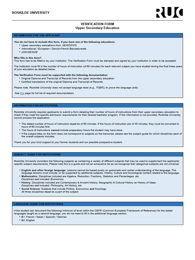 Verification Form - Upper Secondary | PDF
