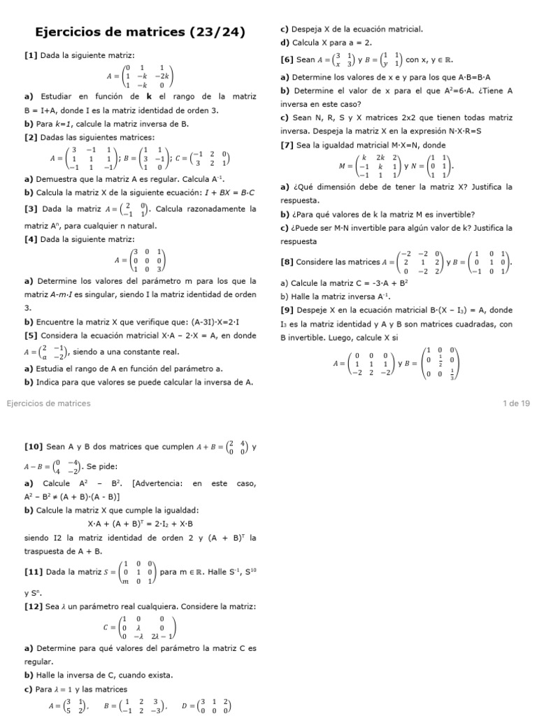 Ejercicios de Matrices | PDF