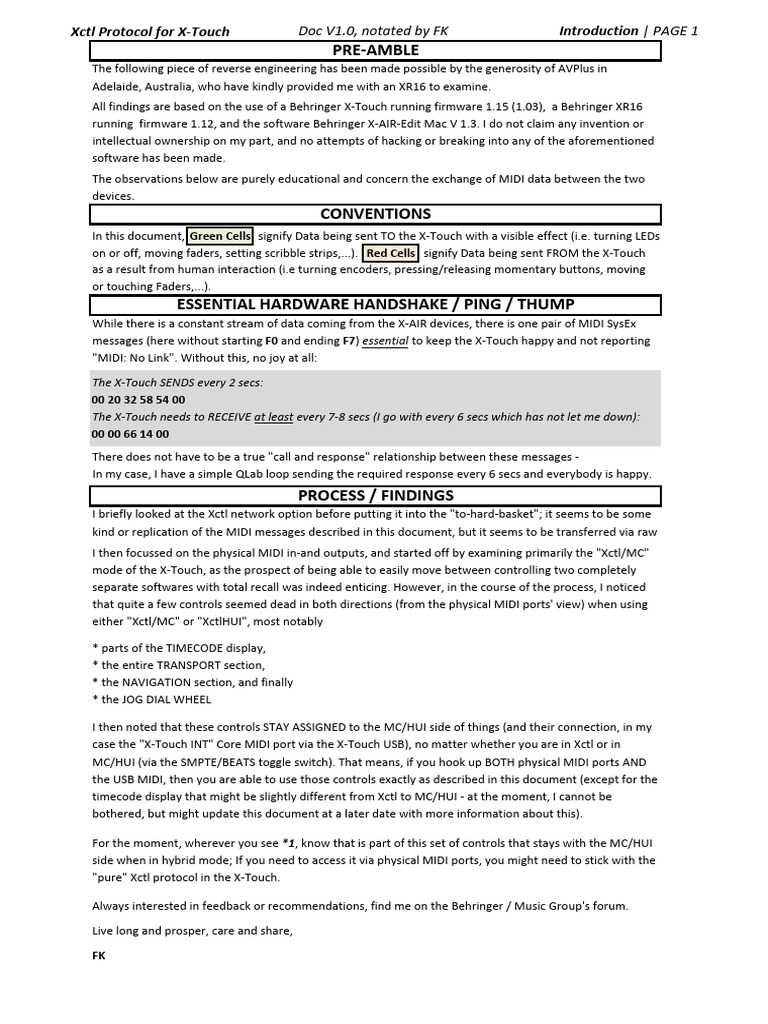 Xctl Protocol For X Touch V1 0 1 Pdf Computer Engineering Computing