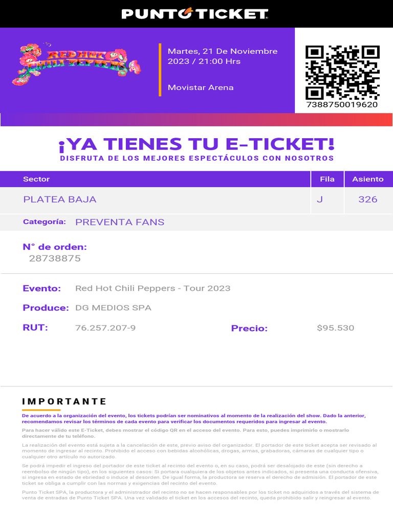 E-Ticket for Red Hot Chili Peppers 2023 | PDF