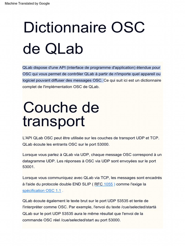 Dictionnaire OSC de QLab (1) | PDF