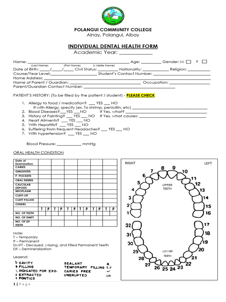 Dental Health Form | PDF | Dentistry | Oral Hygiene