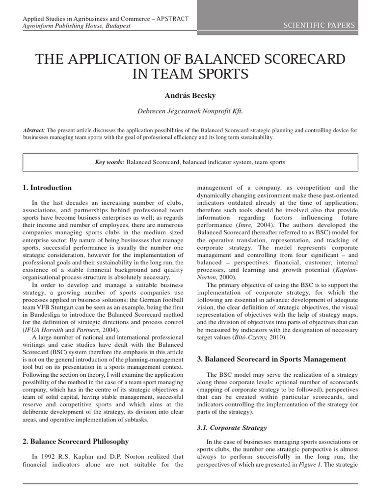 Balanced Scorecard in Team Sports Management | PDF | Strategic ...