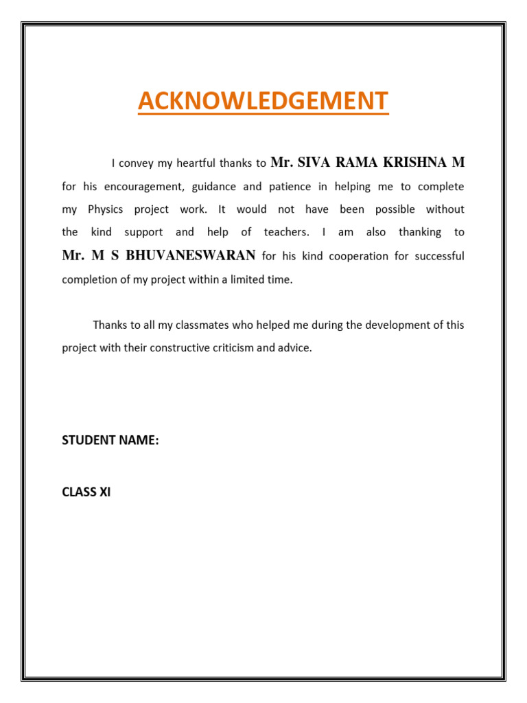 Acknowledgment for Physics Project Completion | PDF | Career & Growth
