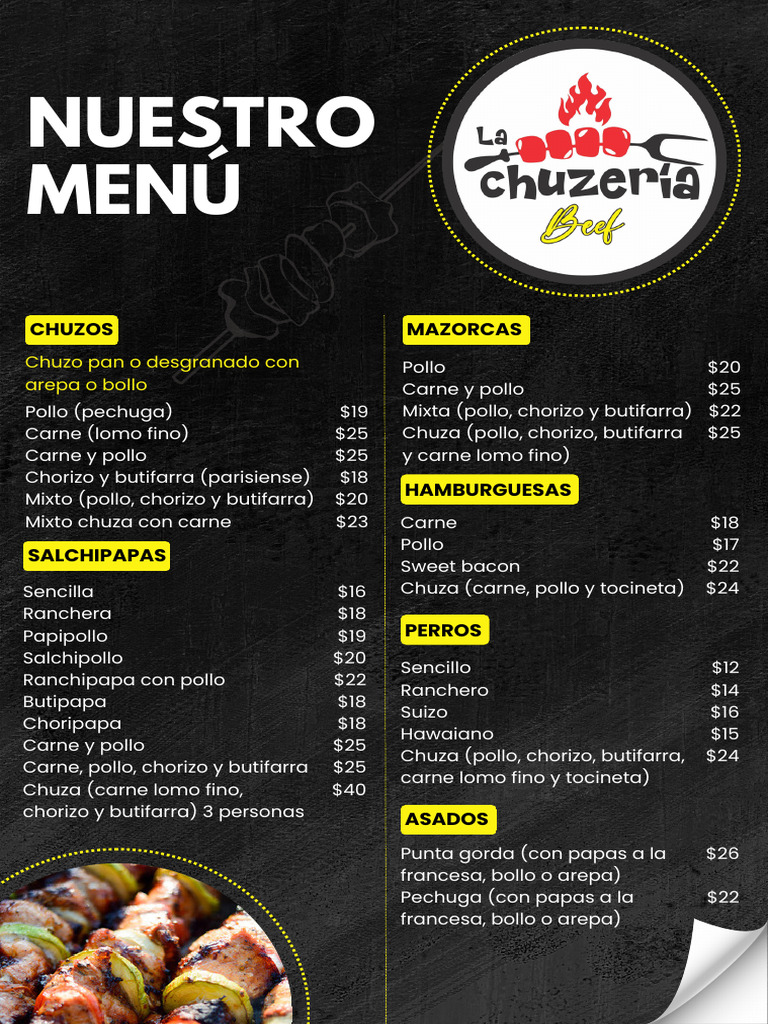 Menú Variado de Chuzos y Asados | PDF | Tocino | Carne