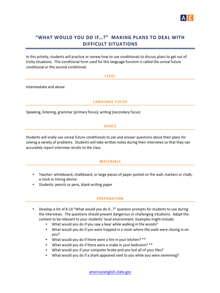 Conditional Plans For Tricky Situations Pdf Language Arts Discipline