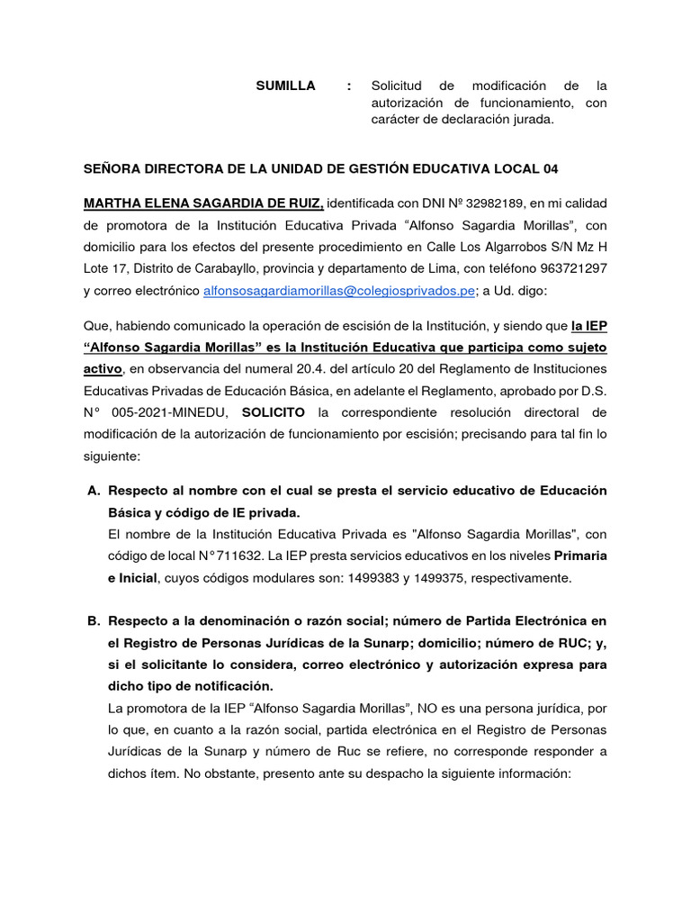 Solicitud Escision ASM | PDF