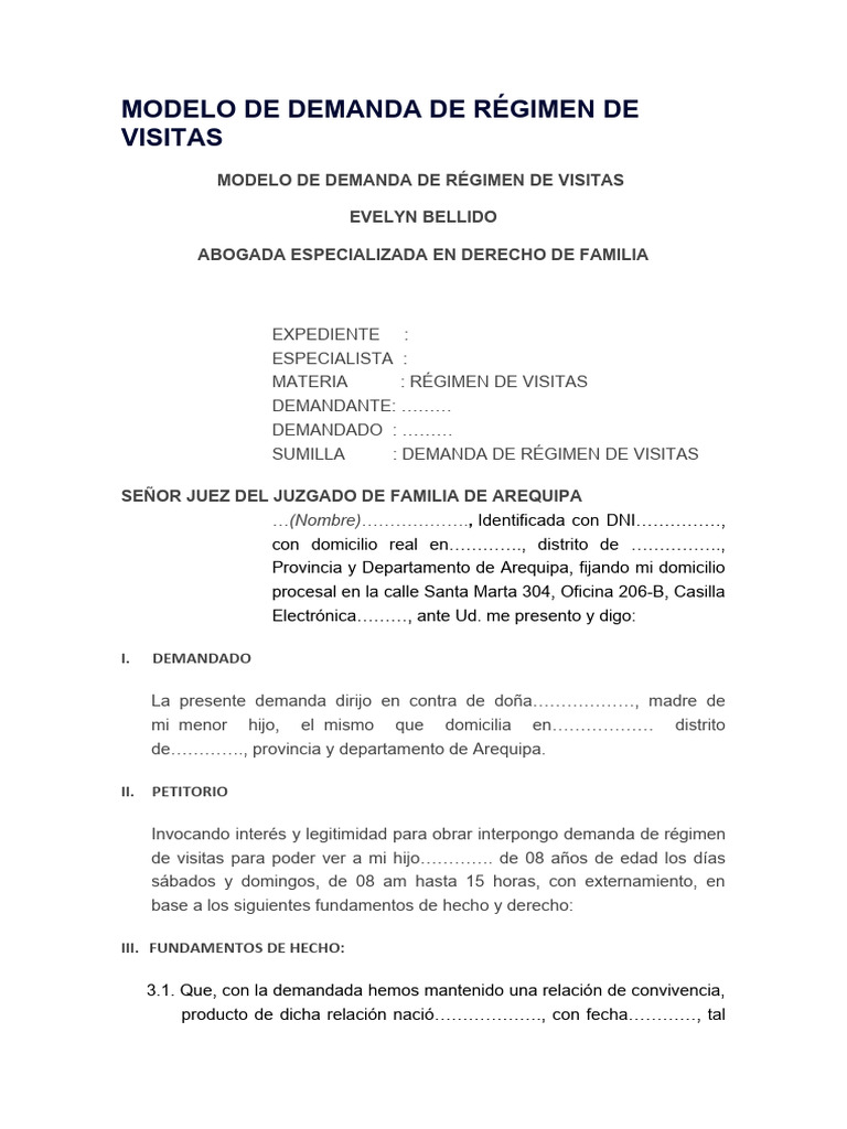 Modelo de Demanda de Régimen de Visitas | Descargar gratis PDF ...