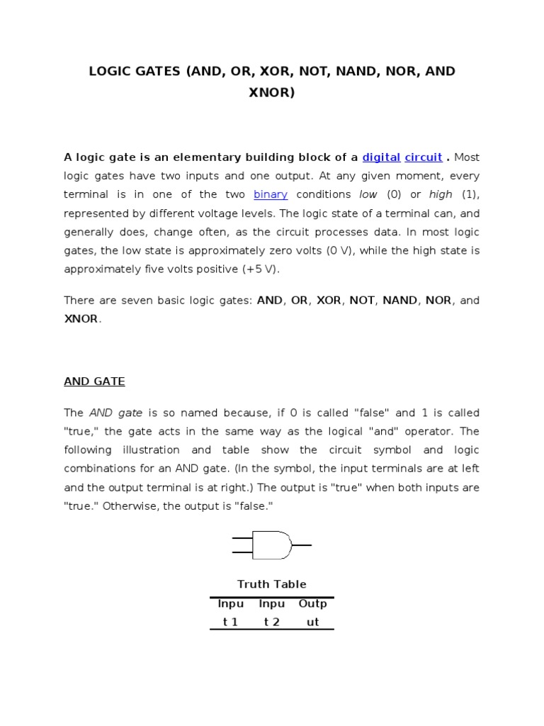 Logic Gates (And, Or, Xor, Not, Nand, Nor, and Xnor) : A Logic Gate Is ...