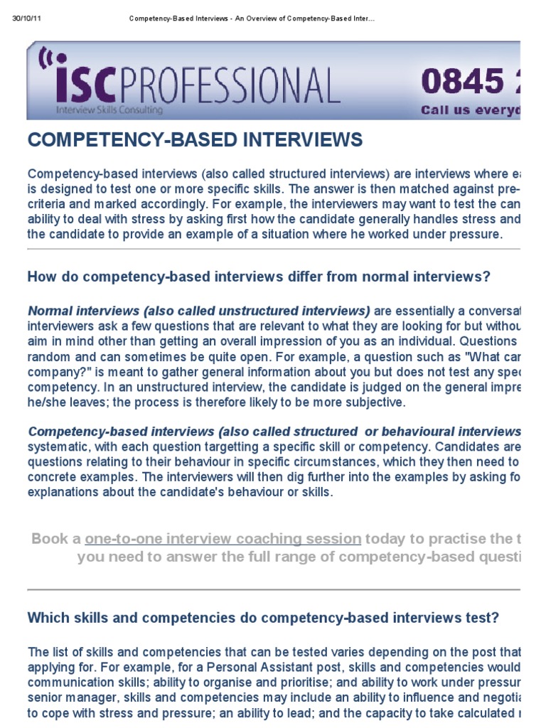 Competency-Based Interviews - An Overview of Competency-Based Interview Questions | PDF | Job ...