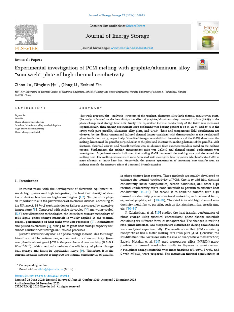 PCM Melting with Graphite/Aluminum Plate | PDF