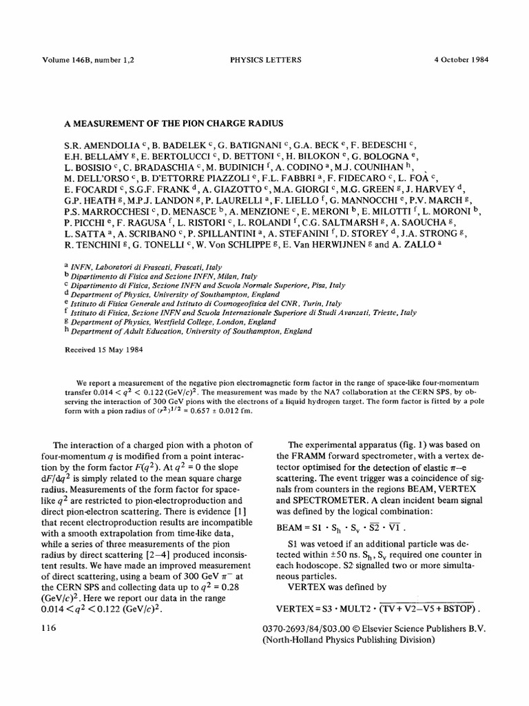 Amendolia 1984 | PDF | Cross Section (Physics) | Elementary Particle