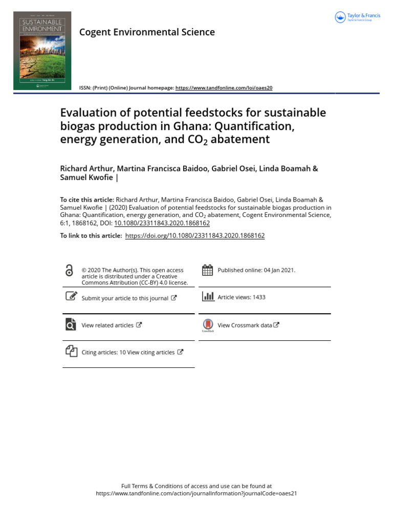 Evaluation of Potential Feedstocks For Sustainable Biogas Production in ... Evaluation of Potential Feedstocks For Sustainable Biogas Production in ...