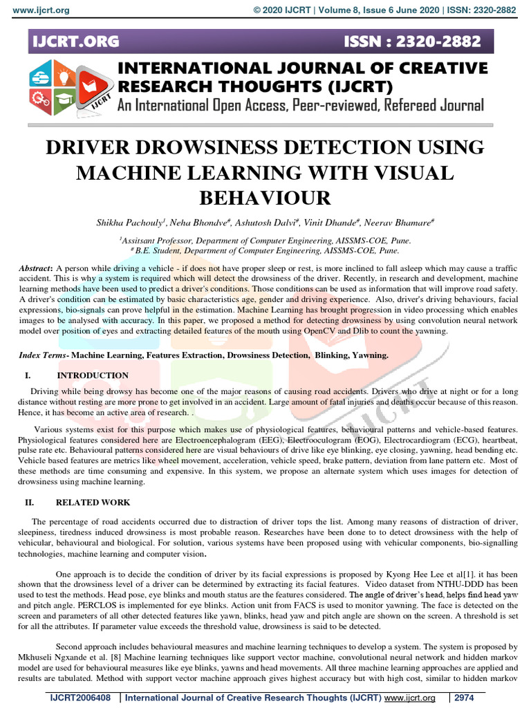 Driver Drowsiness Detection Using Machine Learning With Visual Behaviour Pdf Computers 4638
