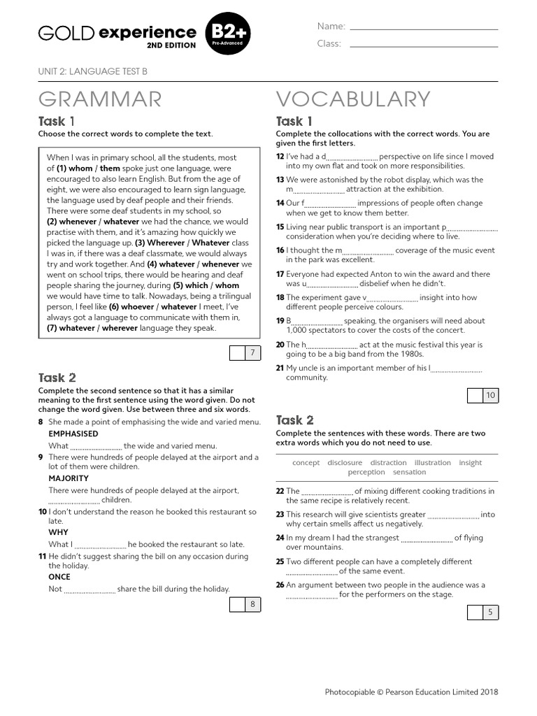Gold Experience B2 Unit 2 Test Guide | PDF | Human Communication ...