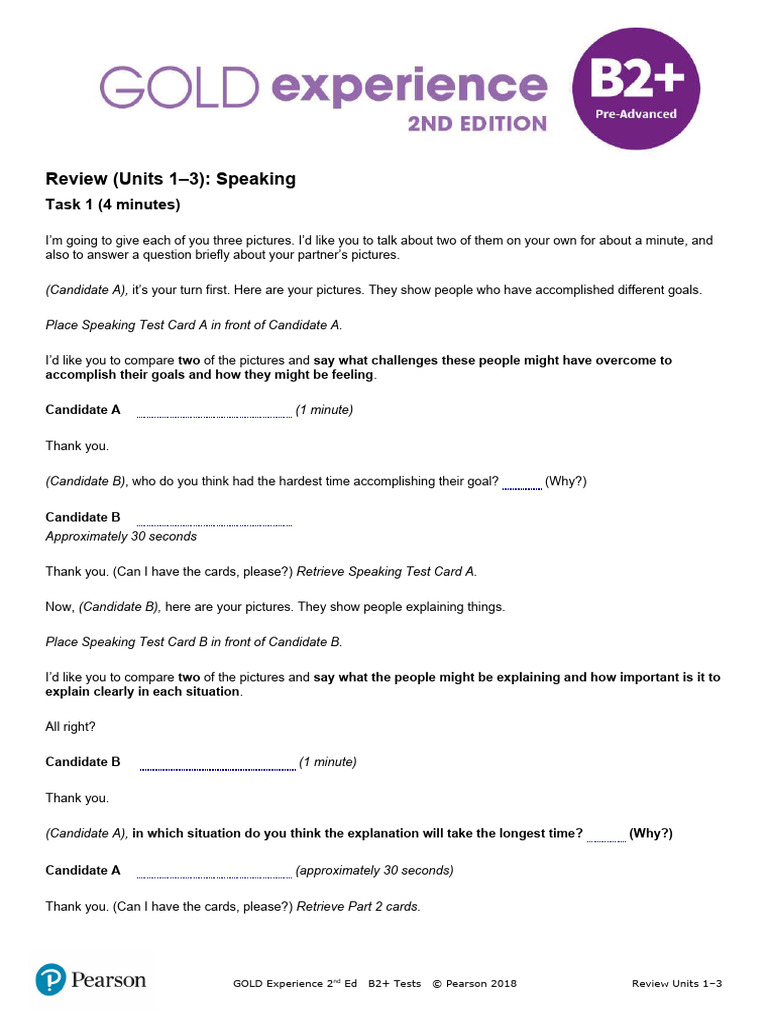 B2+ Speaking Test Review Units 1-3 | PDF | Cognition | Cognitive Science