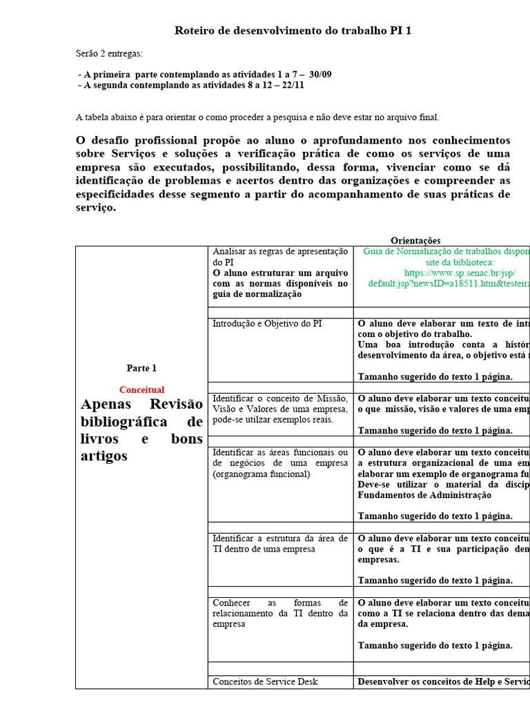 Roteiro de Desenvolvimento Do Trabalho PI I - EAD v2 | PDF