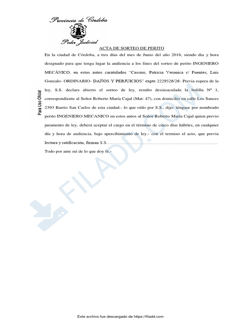 Acta de Sorteo de Perito Caso 18 | PDF