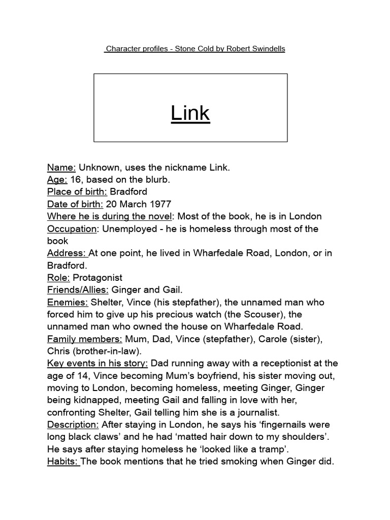 Character Profiles in Stone Cold | PDF | Mystery, Thriller & Crime ...
