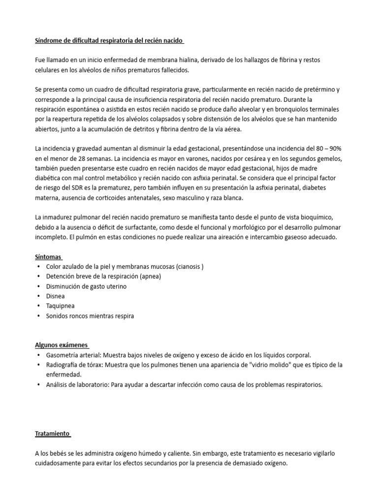Síndrome de Dificultad Respiratoria RN 2 | PDF