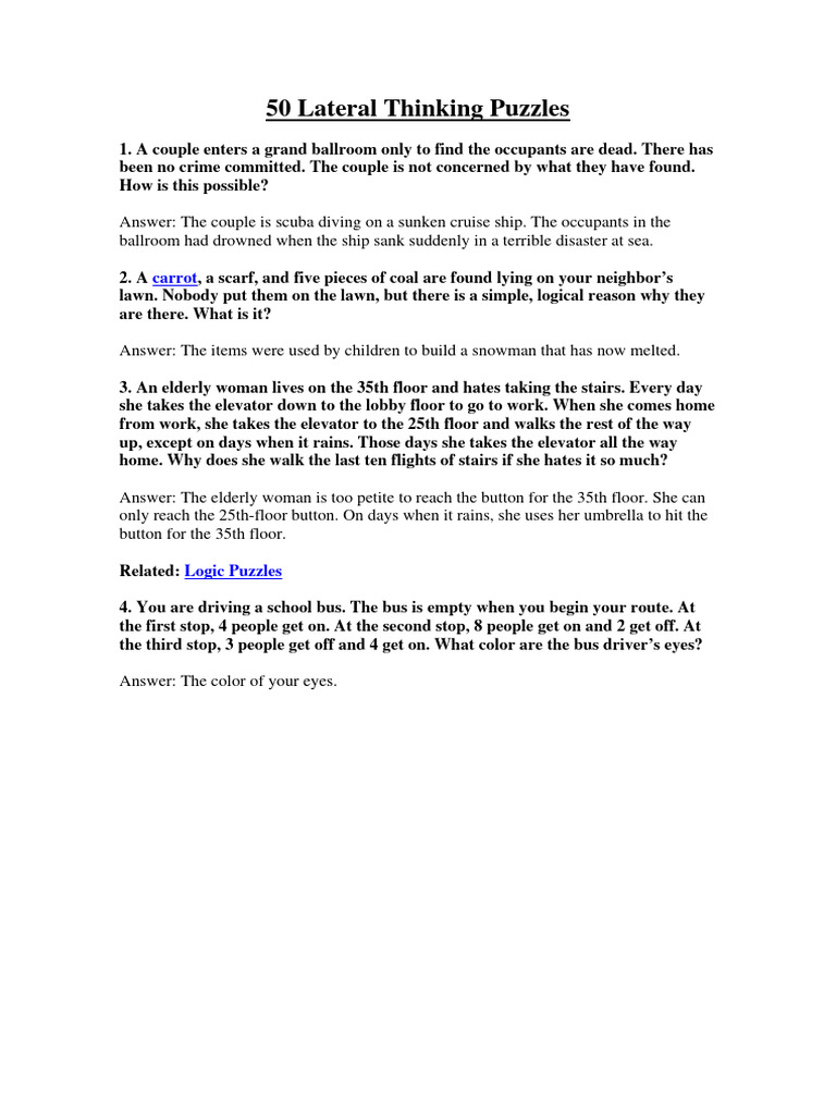 50 Lateral Thinking Puzzles | PDF