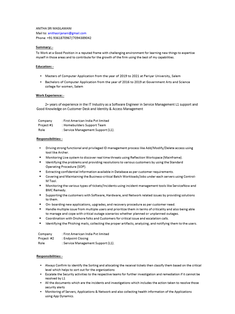 Anitha L1 Resume | PDF
